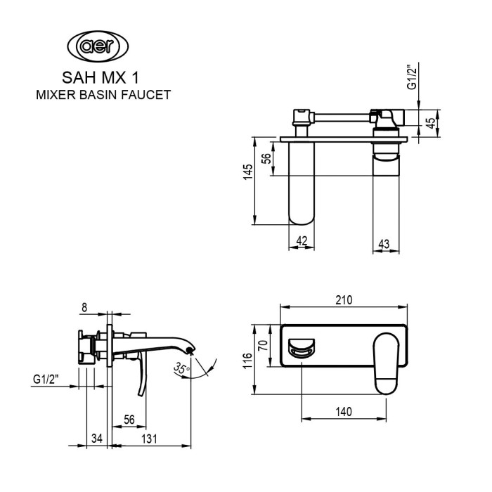 AER Kran Wastafel Dinding Panas Dingin - Keran Kuningan SAS MX2 ...